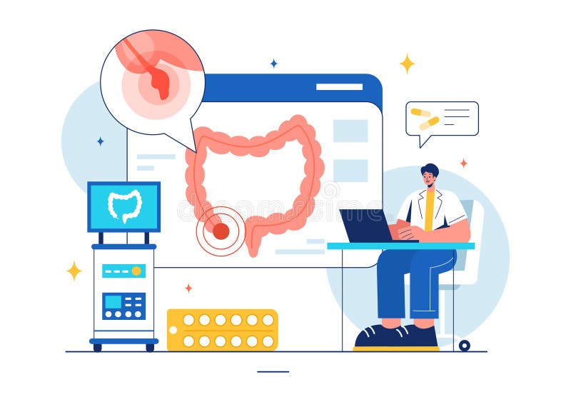 Vector Illustration of a Proctologist or Colonoscopy with a Doctor ...