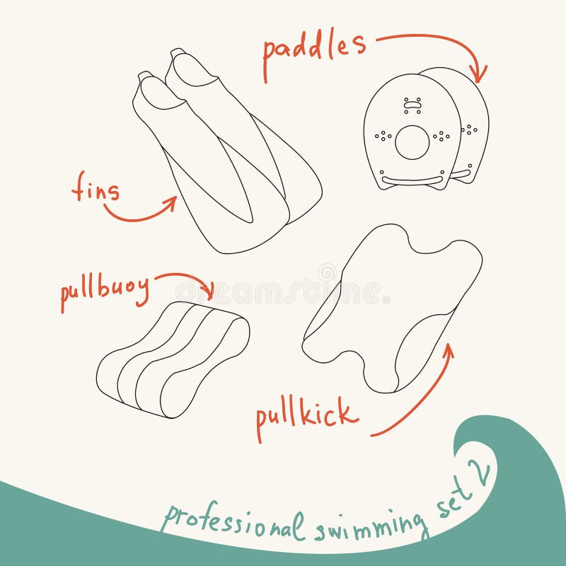 Vector Illustration of Professional Swimming Equipment Set in Li Stock ...