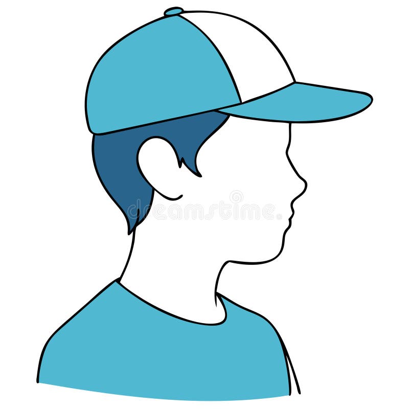 Vector Illustration Profile of Child Wearing Blue Baseball Cap Stock ...