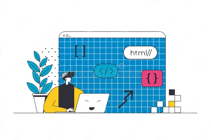 Devops Outline Web Concept In Modern Flat Design Stock Illustration Illustration Of Workplace