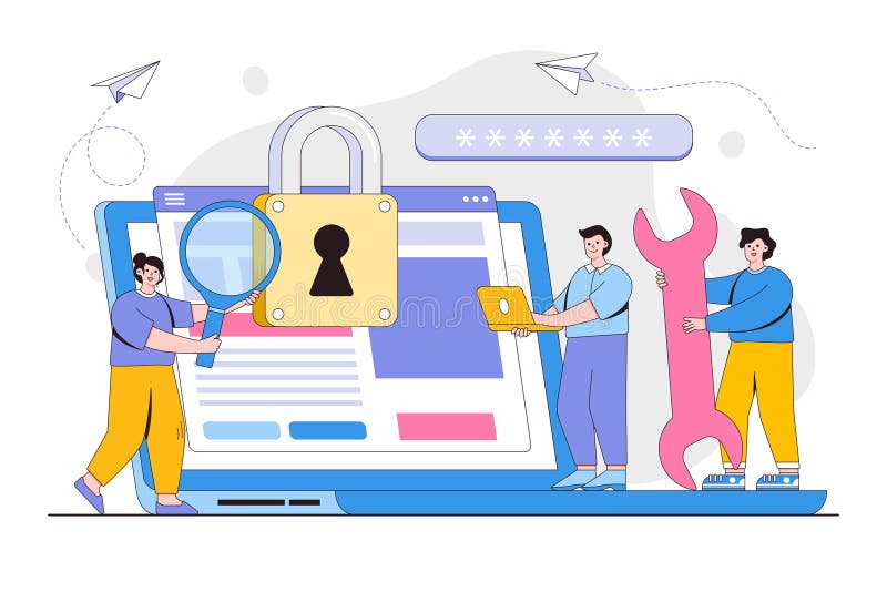 Vector Illustration of Protecting Computer Data for a Web Page, Coding, Programming, Application ...