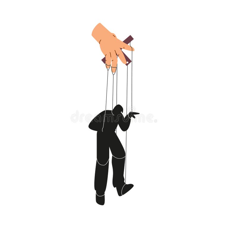 Vector Illustration a Puppet Guy on Strings, Controlled by a Hand, a ...