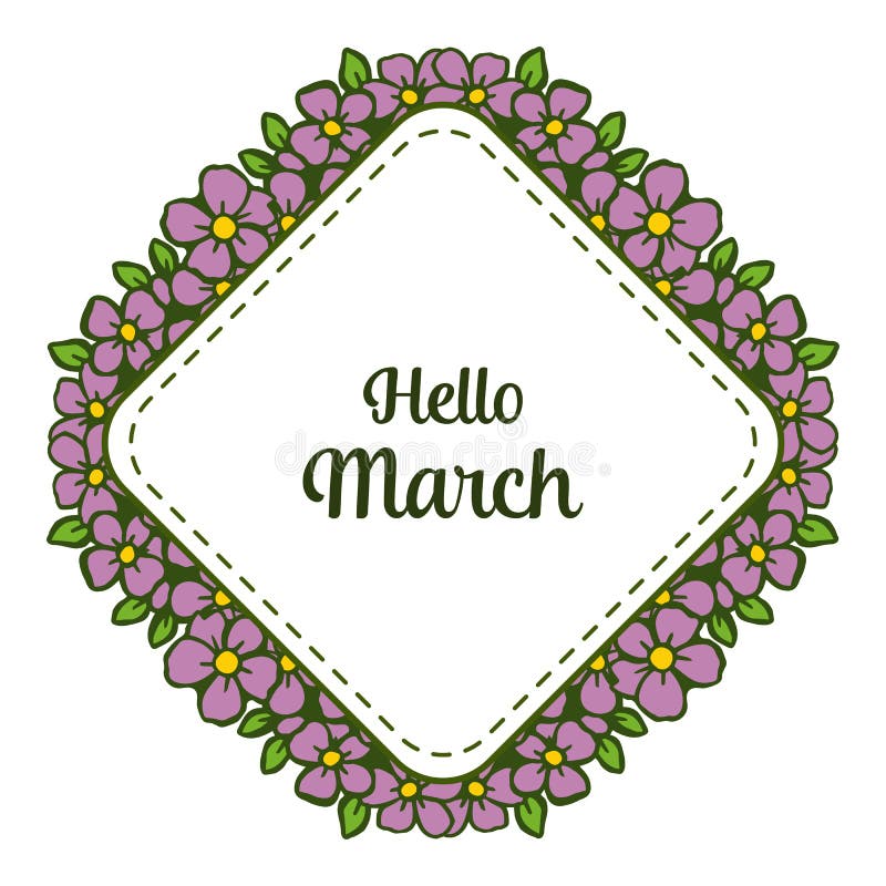 Vector Illustration Purple Flower Frame for Banner Hello March Stock ...