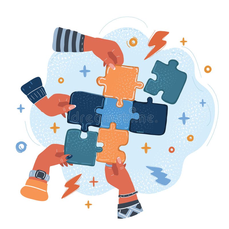 Puzzles Connect Hands Stock Illustrations – 100 Puzzles Connect Hands ...