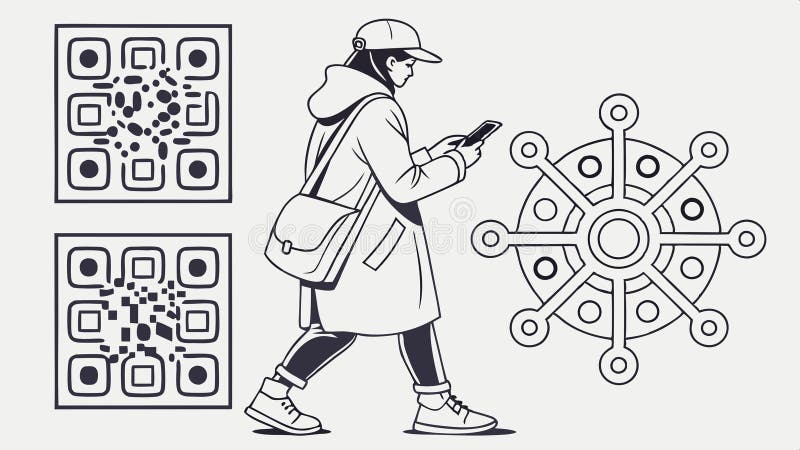 QR Code and Person, Mobile Scan Illustration Vector Design Generative ...