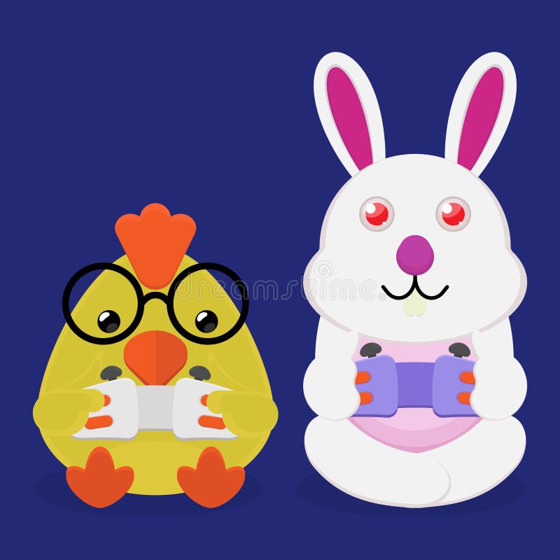 Vector Illustration of a Rabbit and a Chicken Playing a Game Stock ...