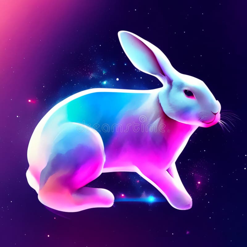 Vector Illustration of a Rabbit on a Cosmic Background with Neon Lights ...