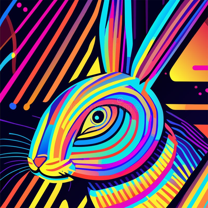 Vector Illustration of a Rabbit in a Psychedelic Style on a Dark ...