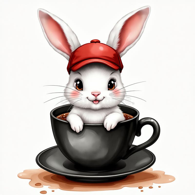 Vector Illustration of a Rabbit Sitting in a Cup of Coffee. Stock ...