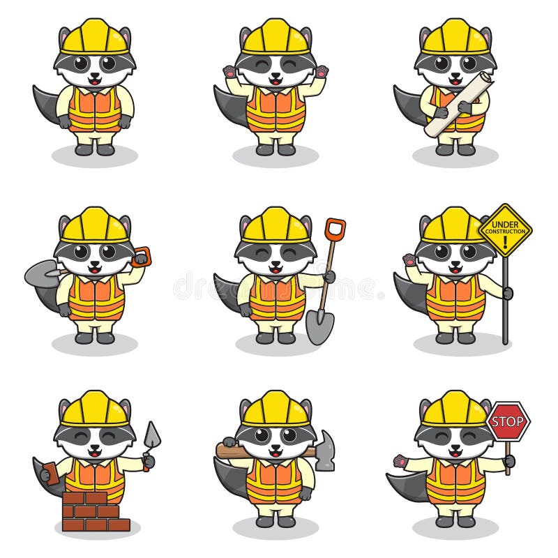 Vector Illustration of Raccoon Construction Bundle. Stock Vector ...