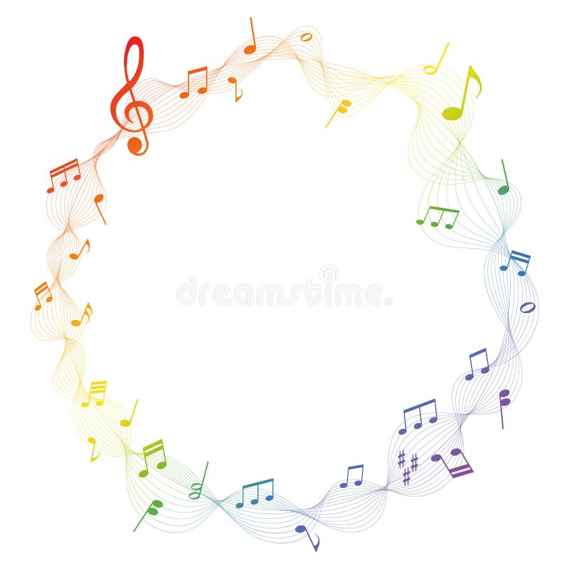 Vector Illustration of Rainbow Colored Sheet Music Circle Frame ...
