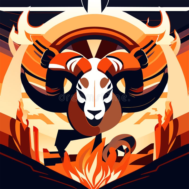 Illustration of a Ram with Fire in the Background - Digital Painting AI ...