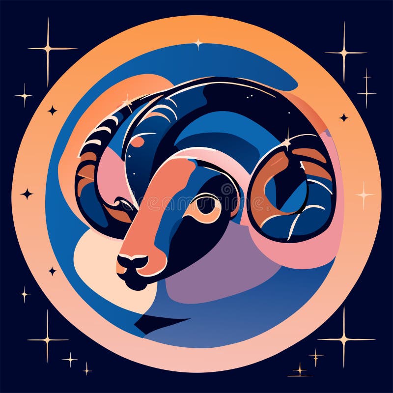 Illustration of a Head of a Ram in a Circle. Vector Illustration ...