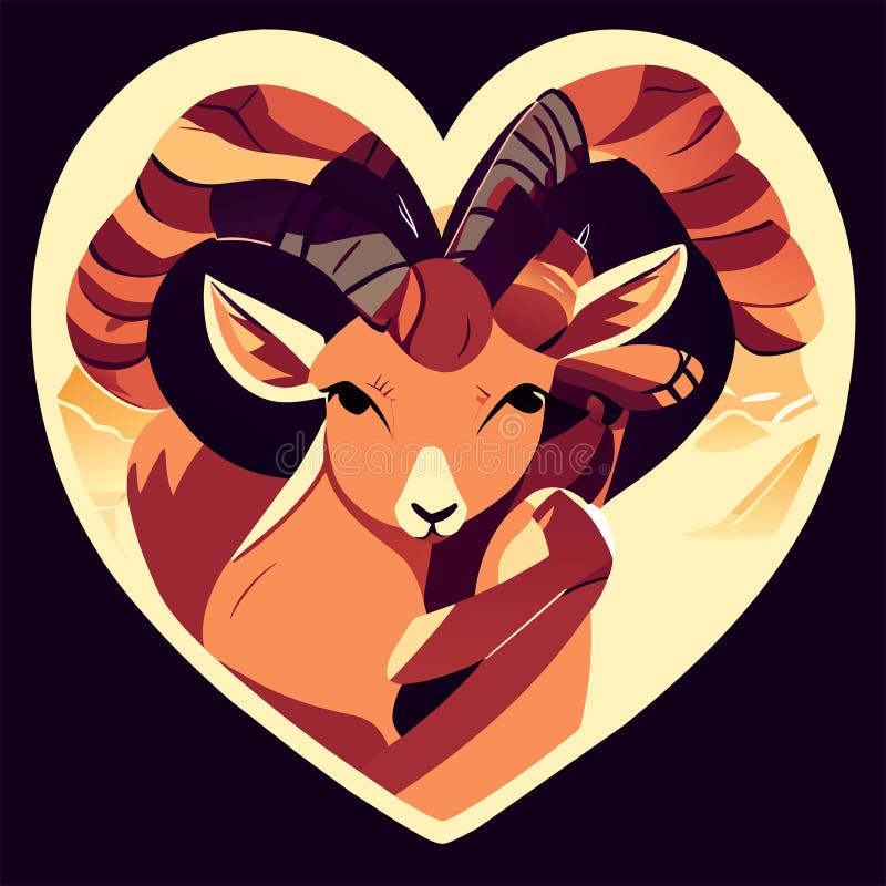 Vector Illustration of a Ram in the Shape of a Heart. Symbol of Love ...