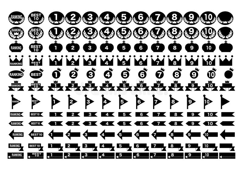 Vector Illustration of Ranking Icon Set. Numbers from 1 To 10 and ...