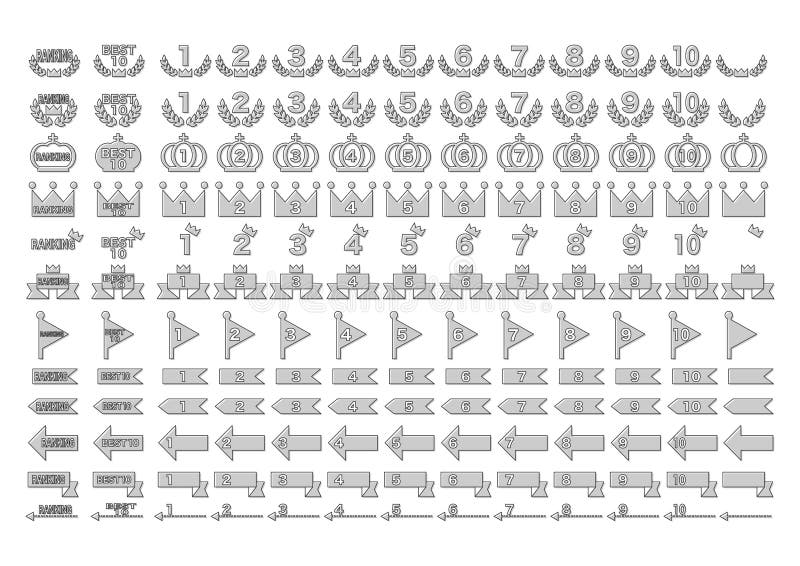 Vector Illustration of Ranking Icon Set. Numbers from 1 To 10 and ...