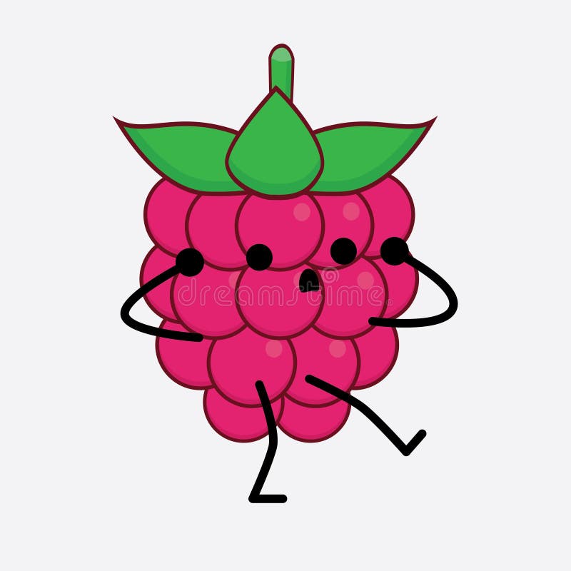 Raspberry Fruit Cute Character Illustration with Simple Face, Hands and ...