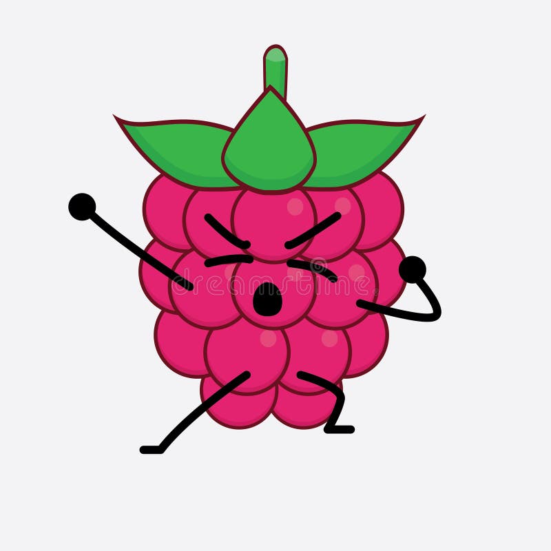 Raspberry Fruit Cute Character Illustration with Simple Face, Hands and ...