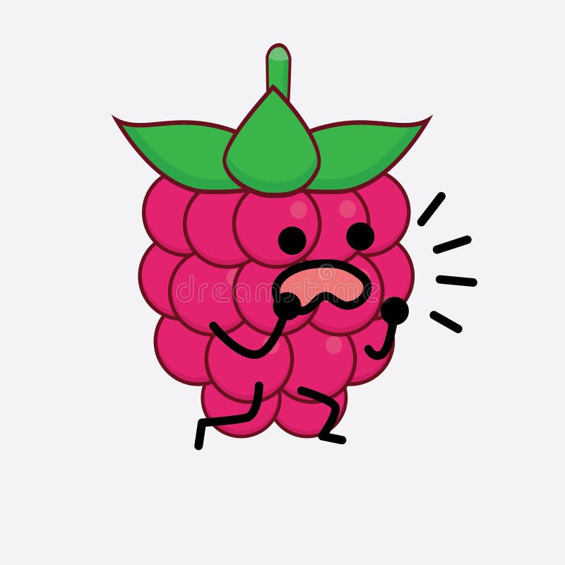 Raspberry Fruit Cute Character Illustration with Simple Face, Hands and ...