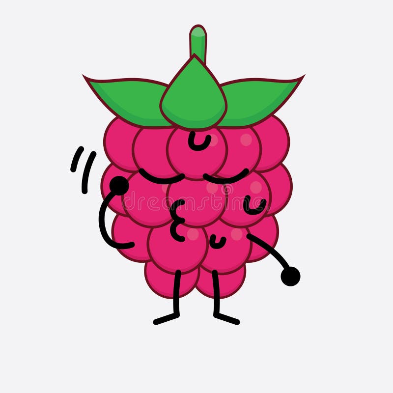 Raspberry Fruit Cute Character Illustration with Simple Face, Hands and ...