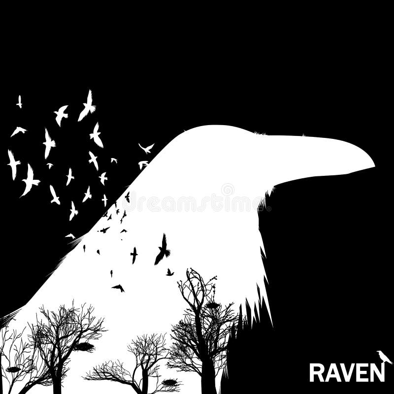 Raven double exposure. stock vector. Illustration of black - 71858482