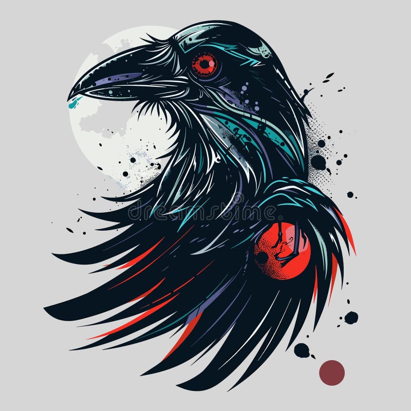 Vector Illustration of a Raven with a Red Ball in Its Beak Stock ...
