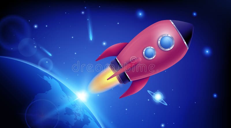 Vector Illustration of Realistic 3D Rocket Space Ship Launch on ...