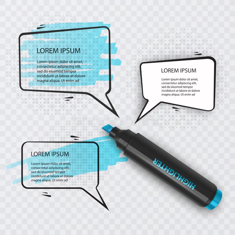 Illustration with Realistic Marker, with Highlighter Elements and Speech Bubbles on Transparent ...