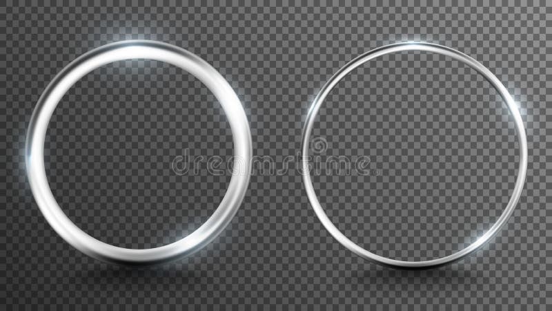 Vector Illustration of a Realistic Silver Ring Frame with Glowing Light ...