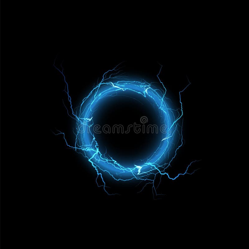 Vector Illustration with Realistic Sparkling Lightning Bolts in a Round ...