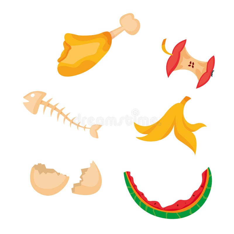 Vector Illustration of Recycling Organic Garbage. Set of Used Chicken ...