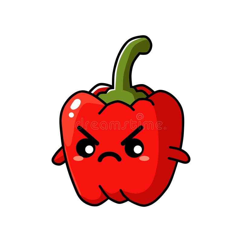 Vector Illustration of Red Bell Pepper with Angry Expression in Cartoon ...