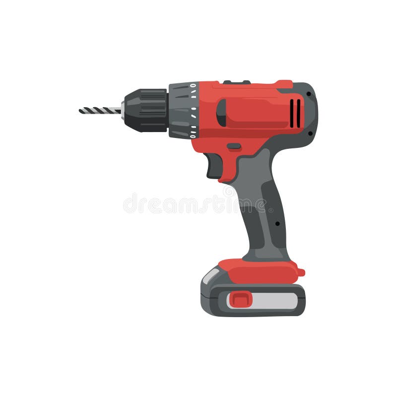 Cordless Electric Drill Power Tool Red and Black Handheld Design Vector ...