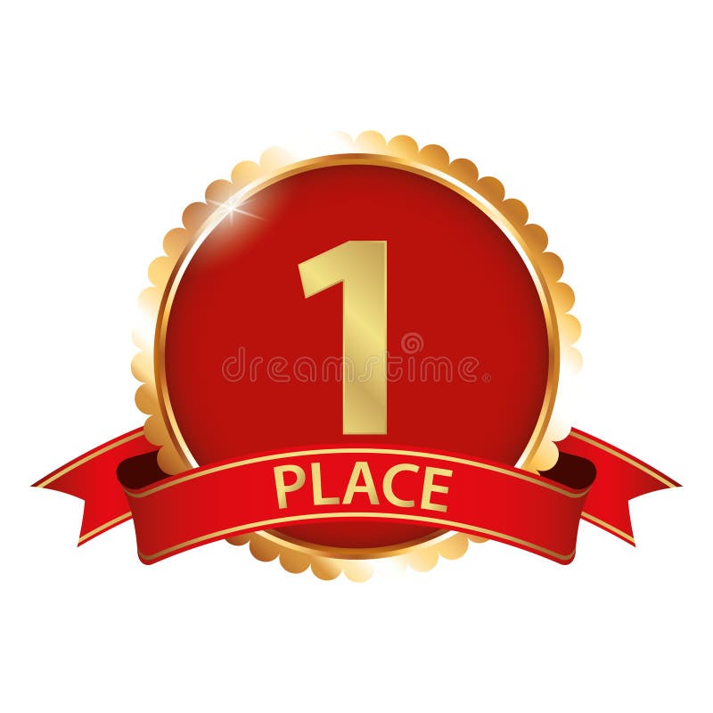 Vector Illustration of Red Colored First Place Award Ribbon Banner ...