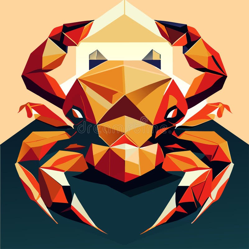 Vector Illustration of a Crab in a Low Poly Style on a Blue Background ...