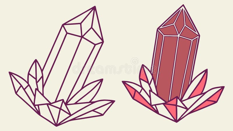 Vector Illustration of Red Crystal Gems in a Line Art Style. Vector ...