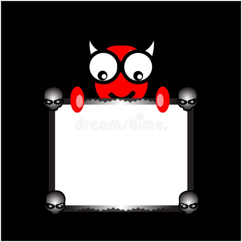Red Devil Holding Banner Blank. Satan and White Blank Stock Vector ...