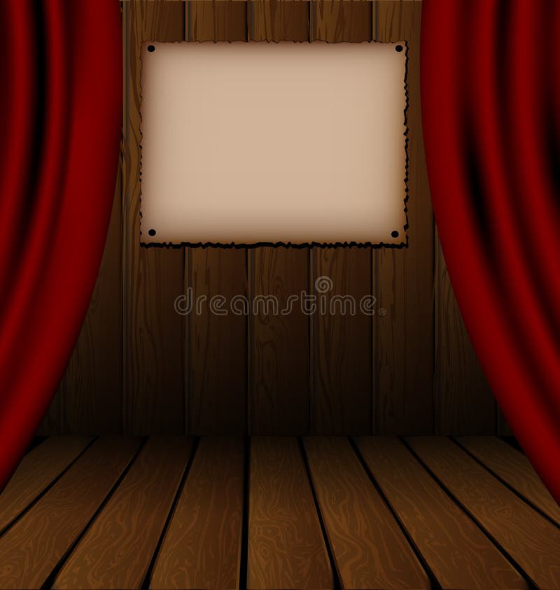 Vector Illustration Red Drape and Wood Theatre Stage Stock Vector ...