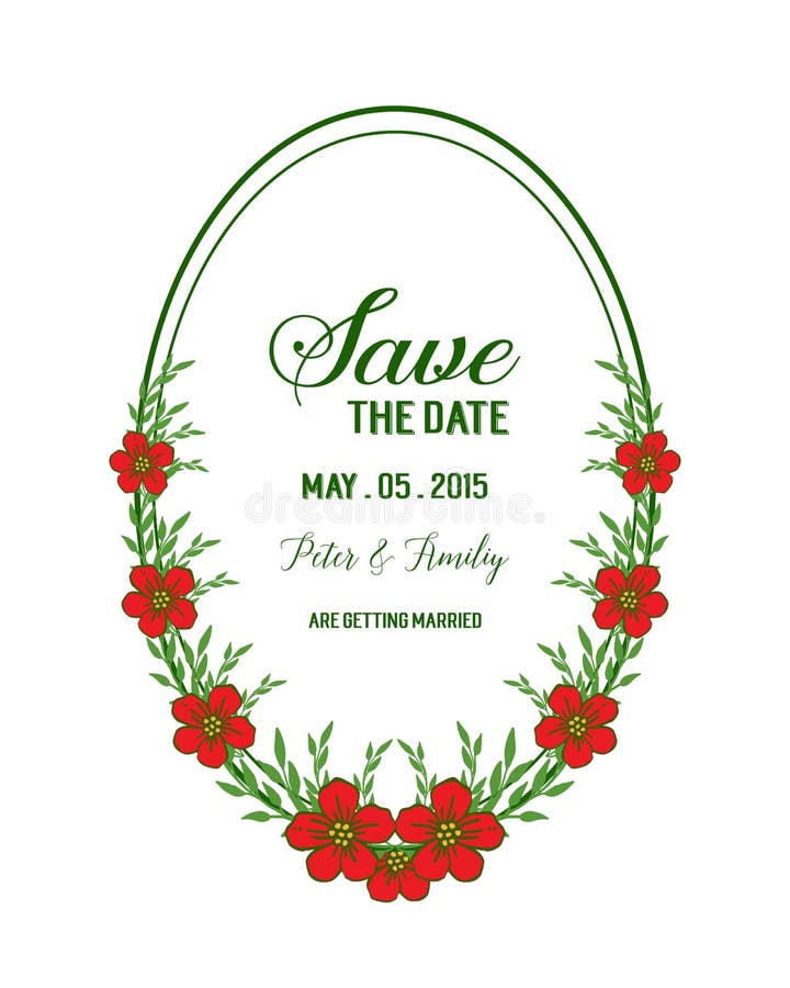 Vector Illustration Red Flower Frame with Wedding Invitation Cards ...
