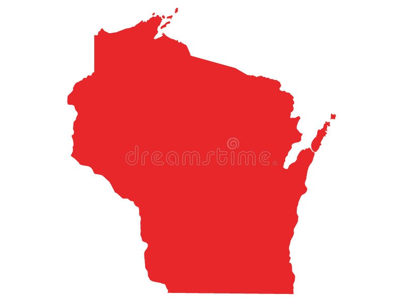 Red Map of US State of Wisconsin Stock Vector - Illustration of ...