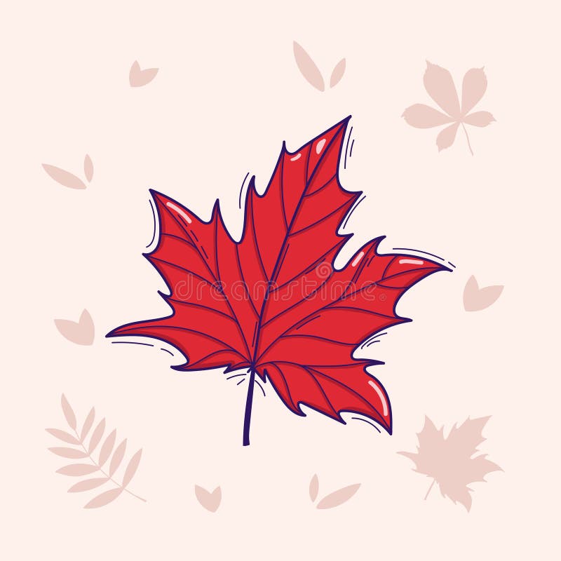 Vector Illustration of Red Maple Leaf in Doodle Style Isolated on a ...