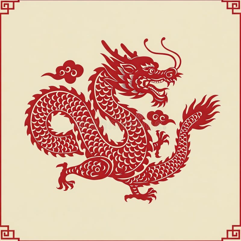 Vector Illustration of a Red Paper Cut Dragon Stock Photo - Image of ...