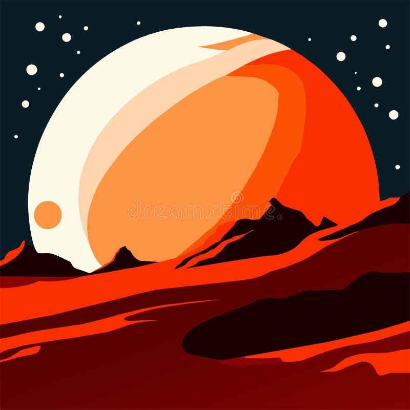 Vector Illustration of a Red Planet in the Space with Stars and Planets ...