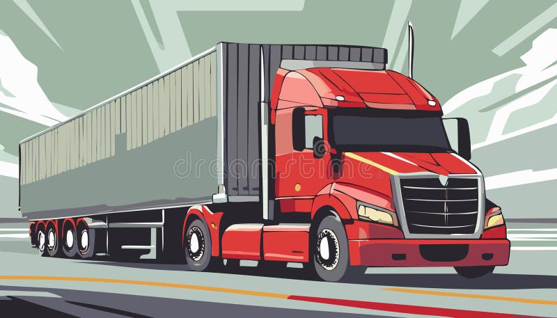 Vector Illustration of a Red Semi-trailer Truck on the Road Stock ...