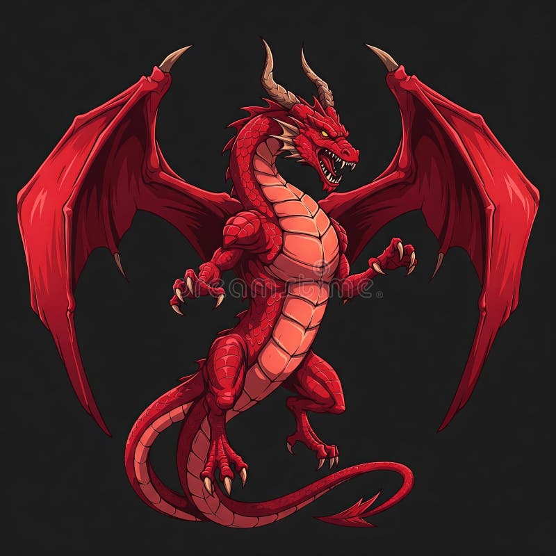 Vector Illustration of a Red Winged Dragon Stock Image - Image of ...