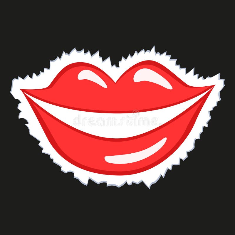 Vector Illustration Of Red Woman Lips Glowing Red Lipstick Smiling