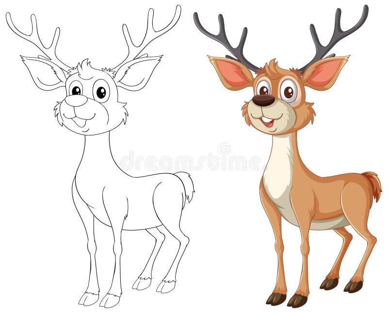 A Reindeer, Color and Outline Stock Vector - Illustration of graphic ...