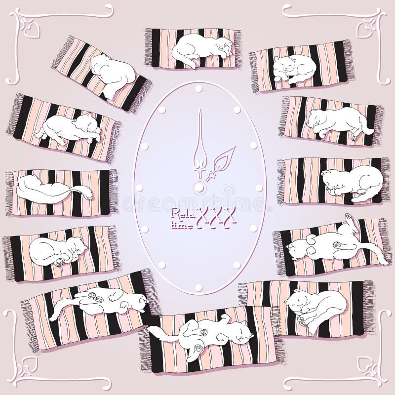 Vector Illustration Relax Time with Sleeping Cats Stock Vector ...