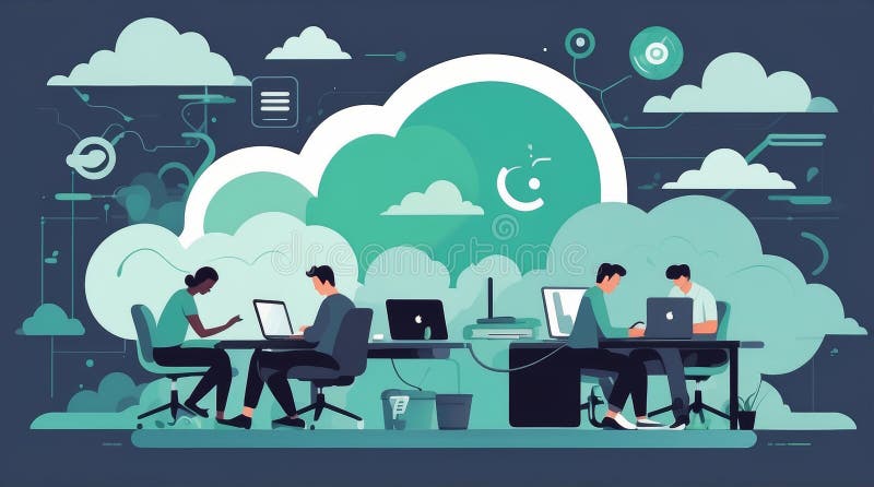 Vector Illustration of Remote Work Setup with Abstract Digital ...