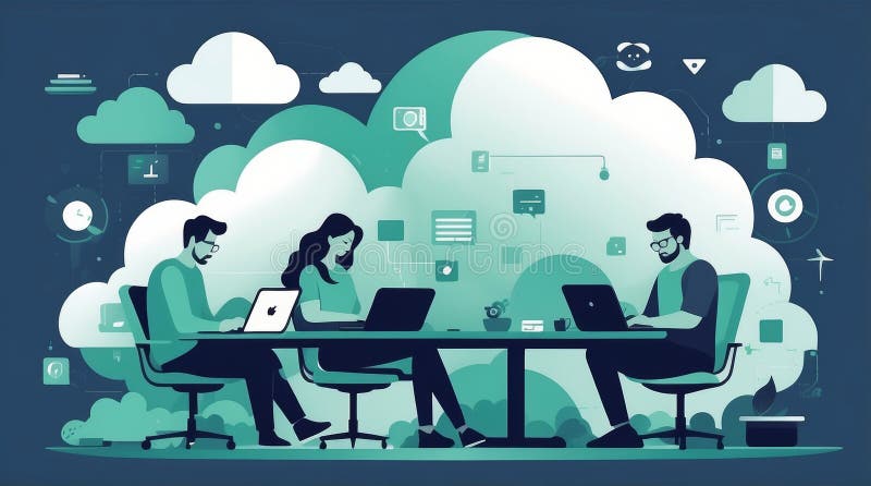 Vector Illustration of Remote Work Setup with Abstract Digital ...